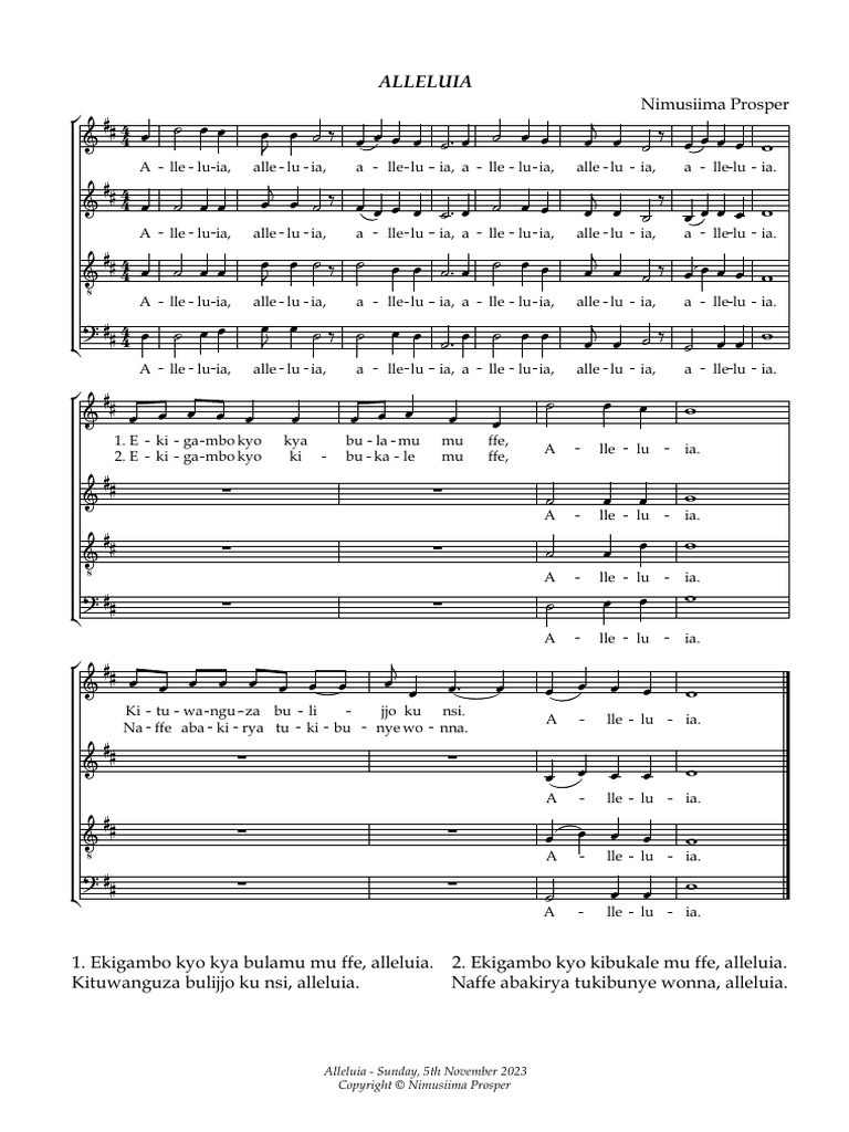 Alleluia (Ekigambo Kyo Kya Bulamu) - Nimusiima Prosper | PDF