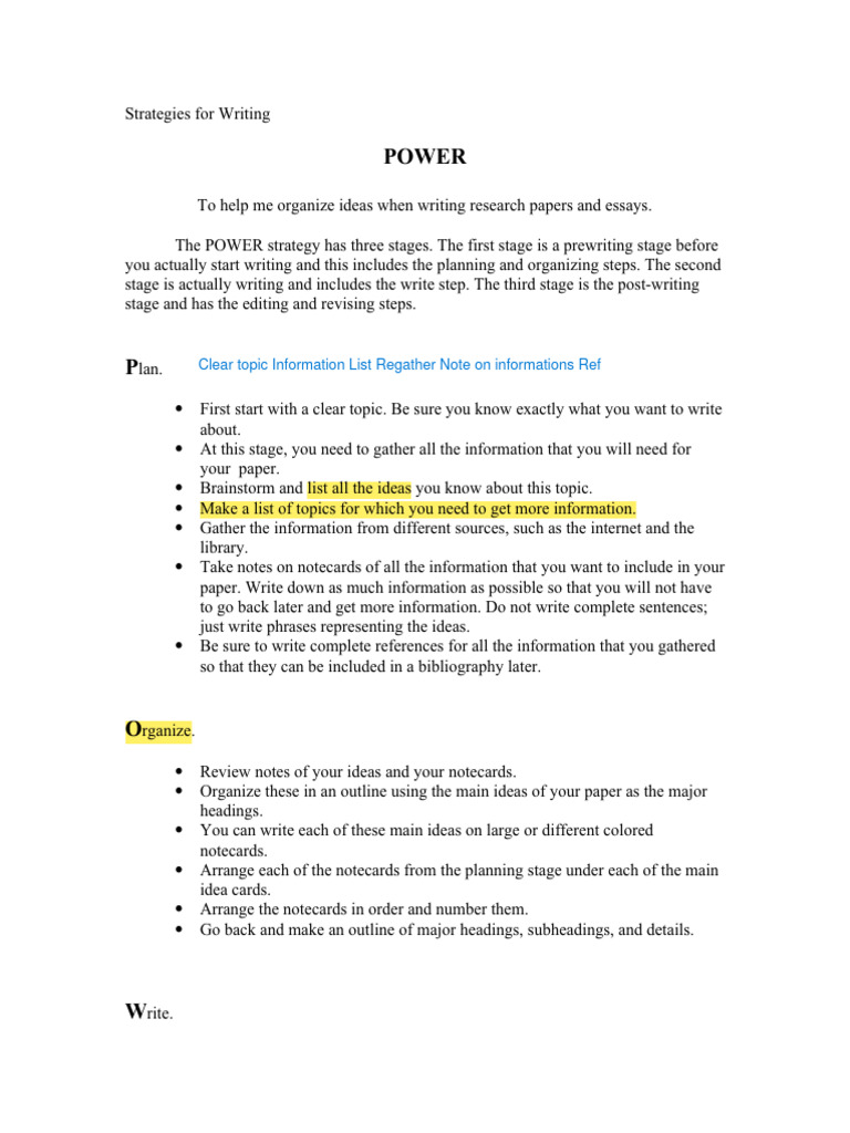 POWER Writing Strategy Overview | PDF