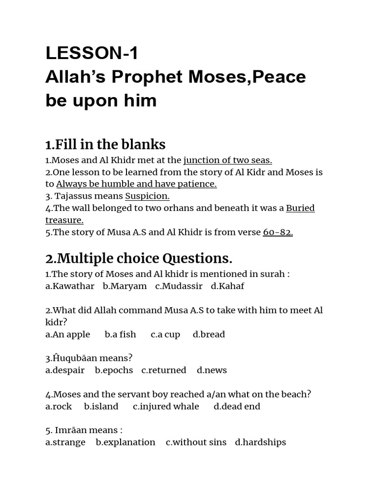 The Story of Musa A.S and Al Khidr. | PDF | Moses In Islam | Islamic ...