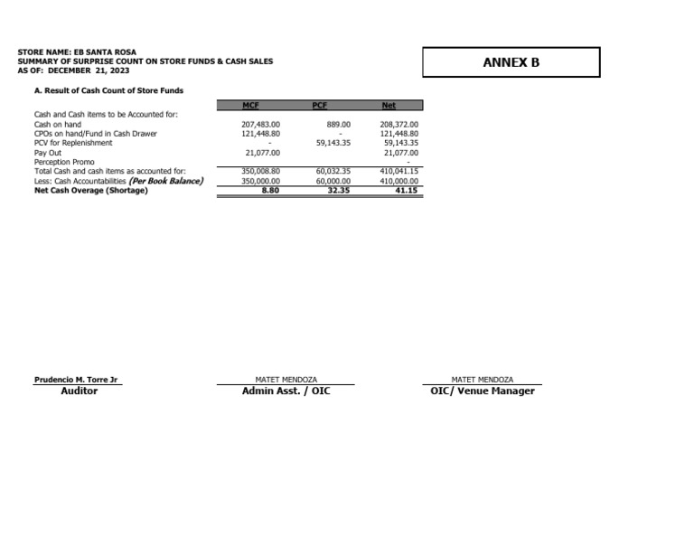 Store Funds Audit Summary | PDF
