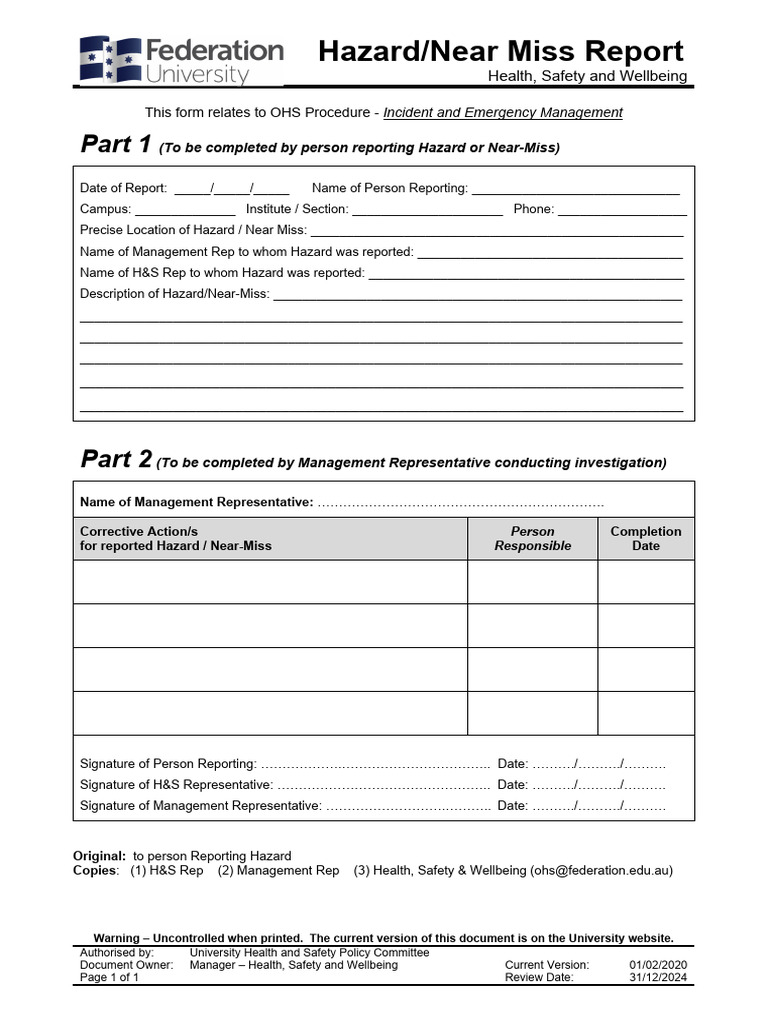 Hazard/Near Miss Reporting Form | PDF