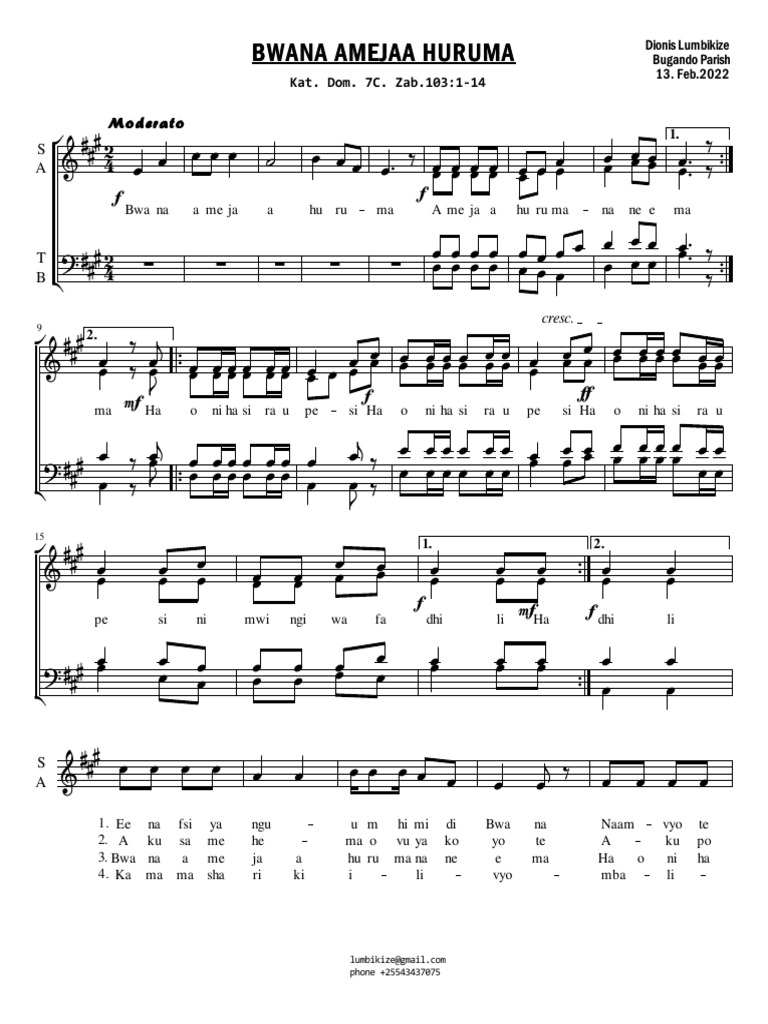 Bwana Amejaa Huruma | PDF