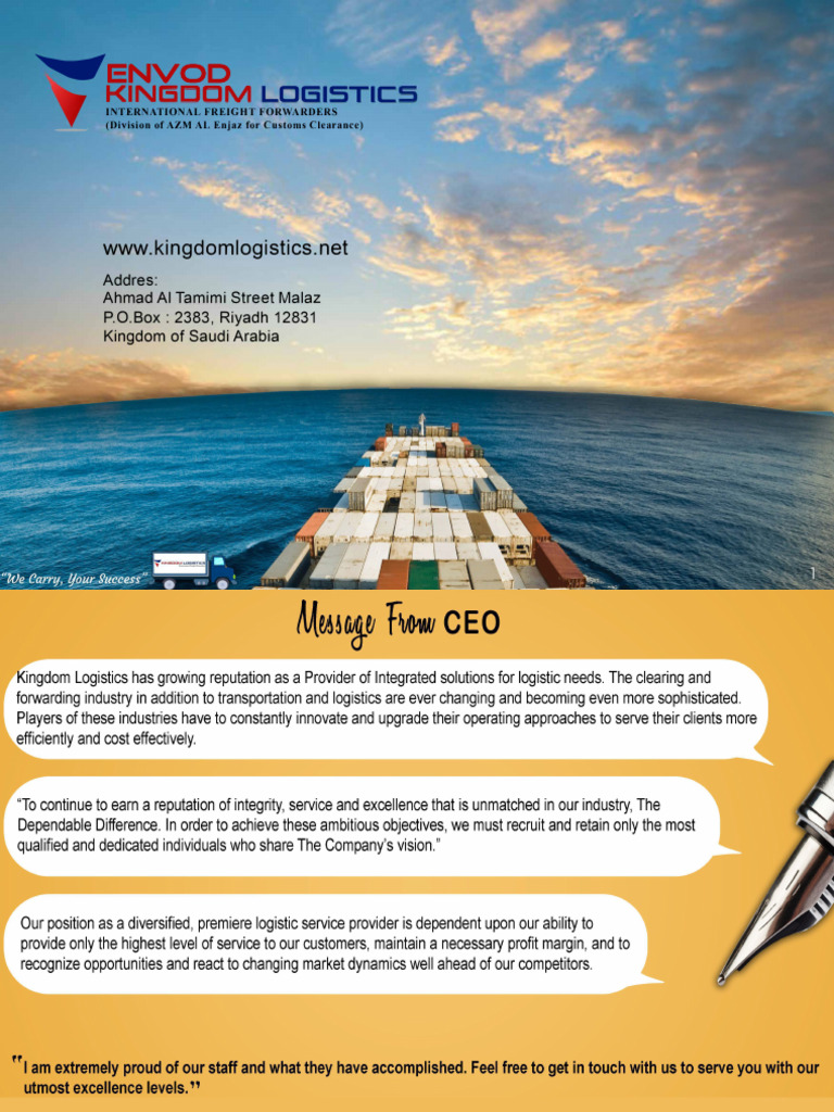 ENVOD Kingdom Logistics Profile | PDF | Cargo | Warehouse