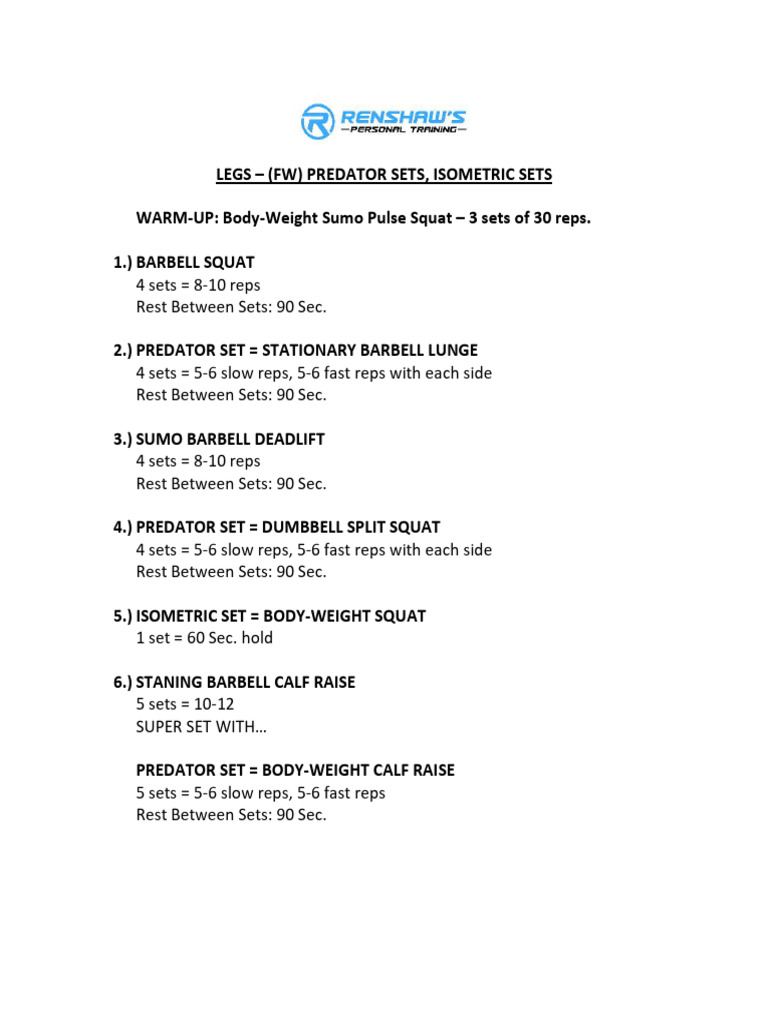 Leg Workout: Predator & Isometric Sets | PDF