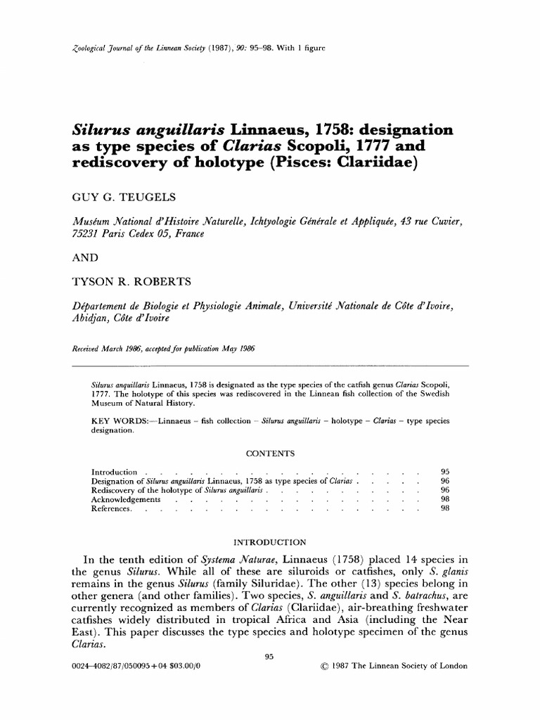 Clarias Type Species Rediscovery | PDF | Biological Nomenclature ...