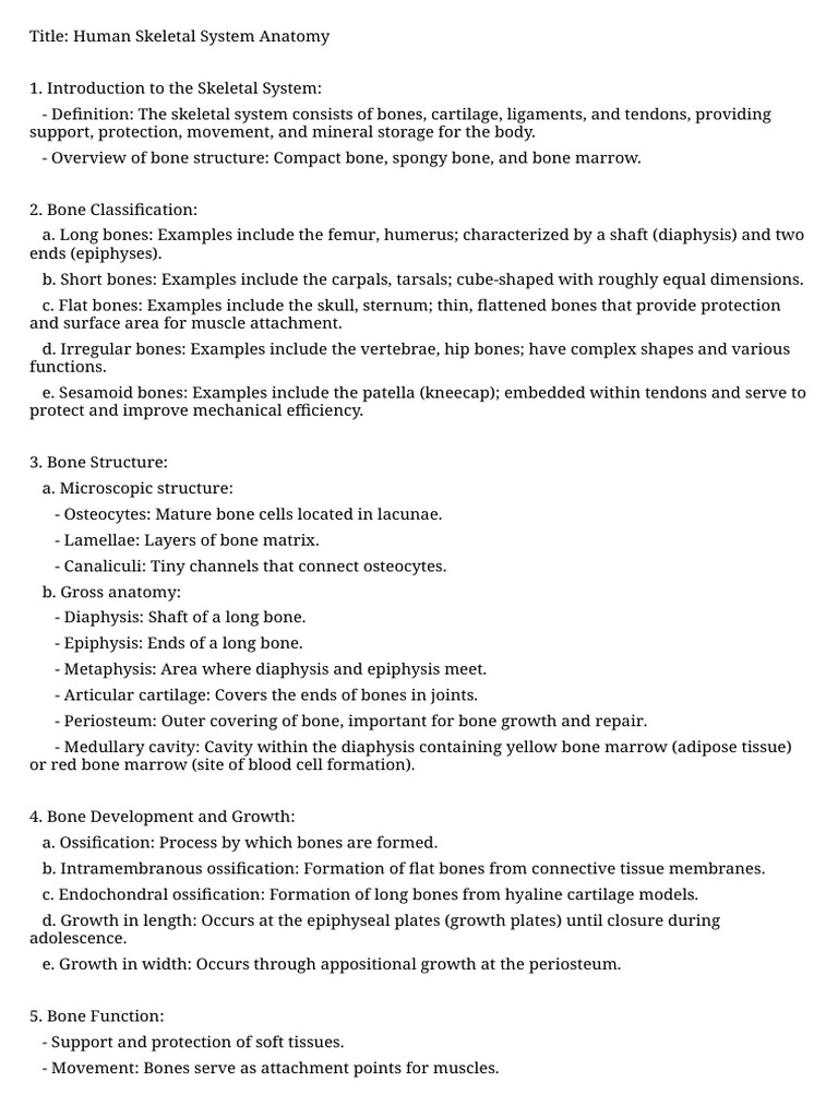 Human Skeletal System Overview | PDF | Bone | Skeleton