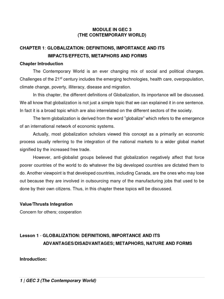 Contemporary World Module PDF | PDF | World Systems Theory | Globalization