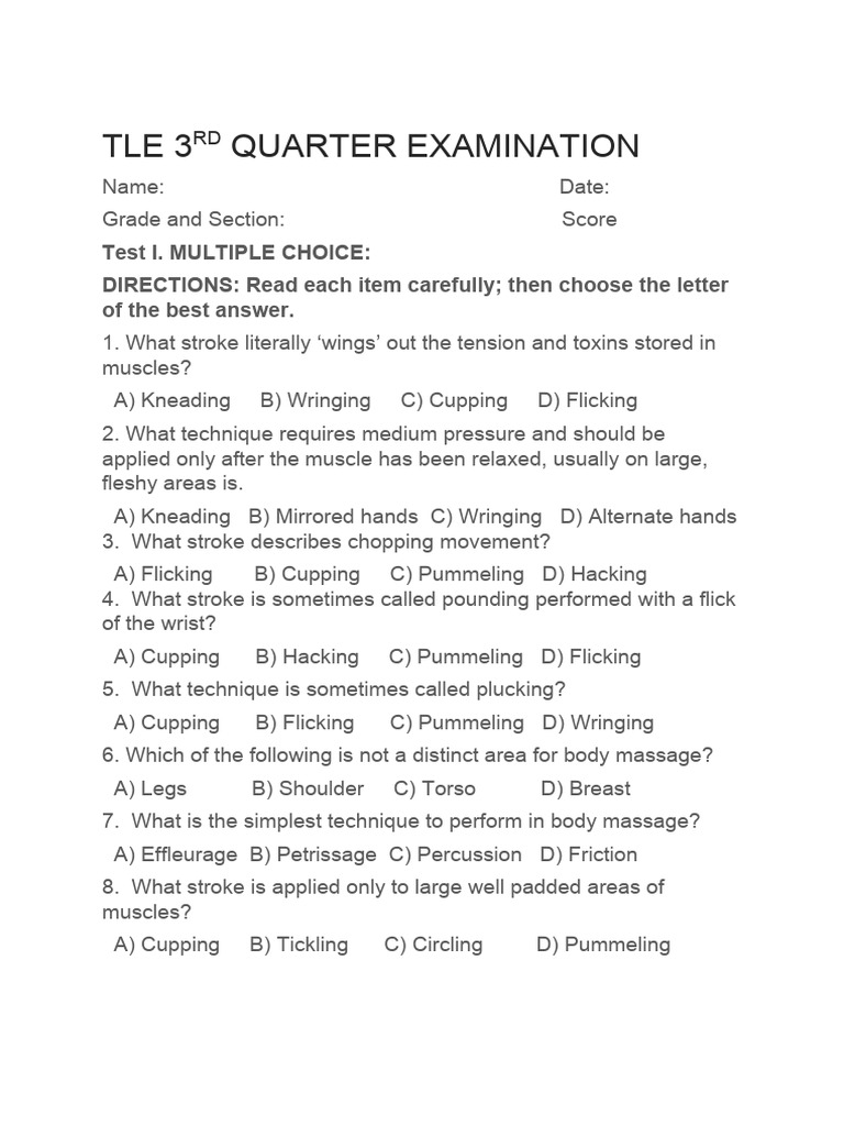 Tle Exam | PDF | Hand | Finger