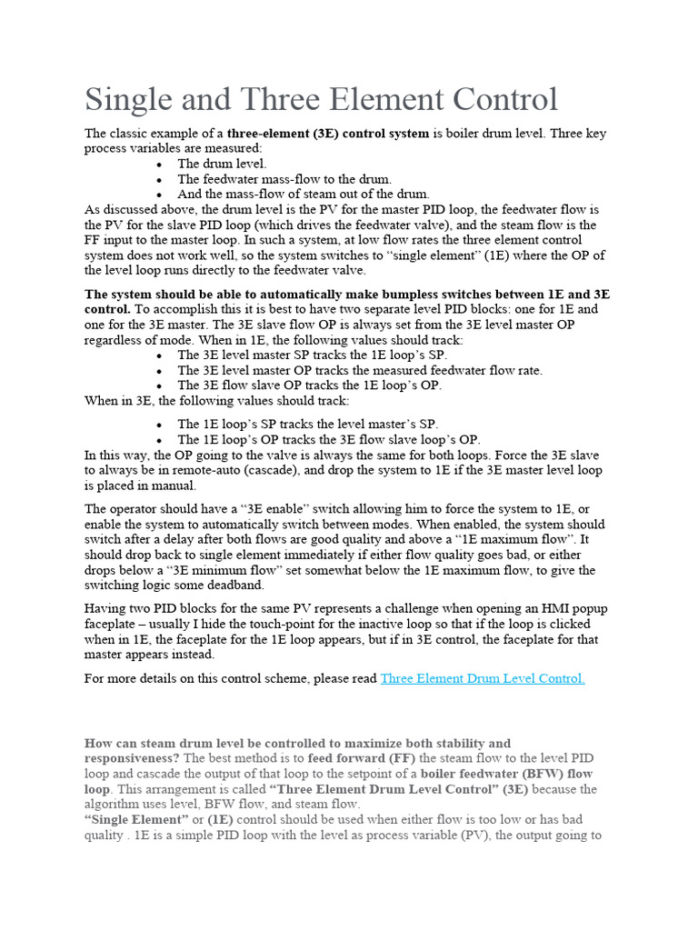 Single and Three Element Control | PDF | Pump | Valve