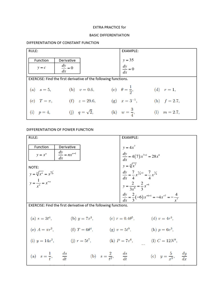 EXTRA PRACTICE For Differentiation | PDF | Trigonometric Functions | Derivative