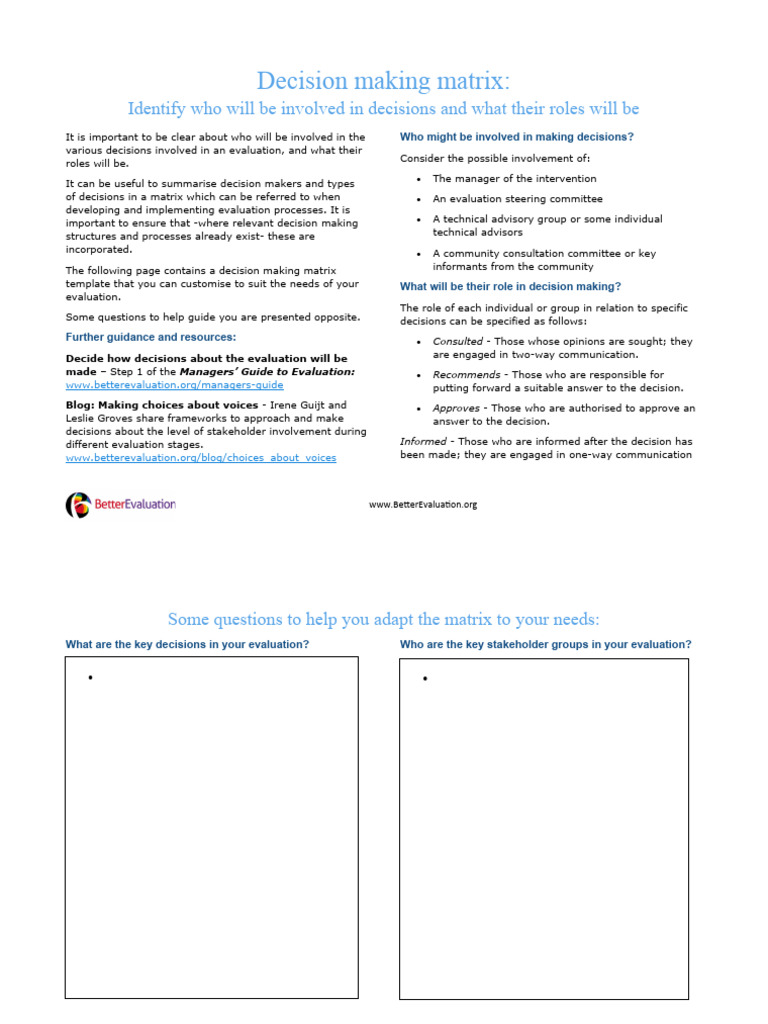 BetterEvaluation-DecisionMakingMatrix | PDF | Evaluation | Decision Making
