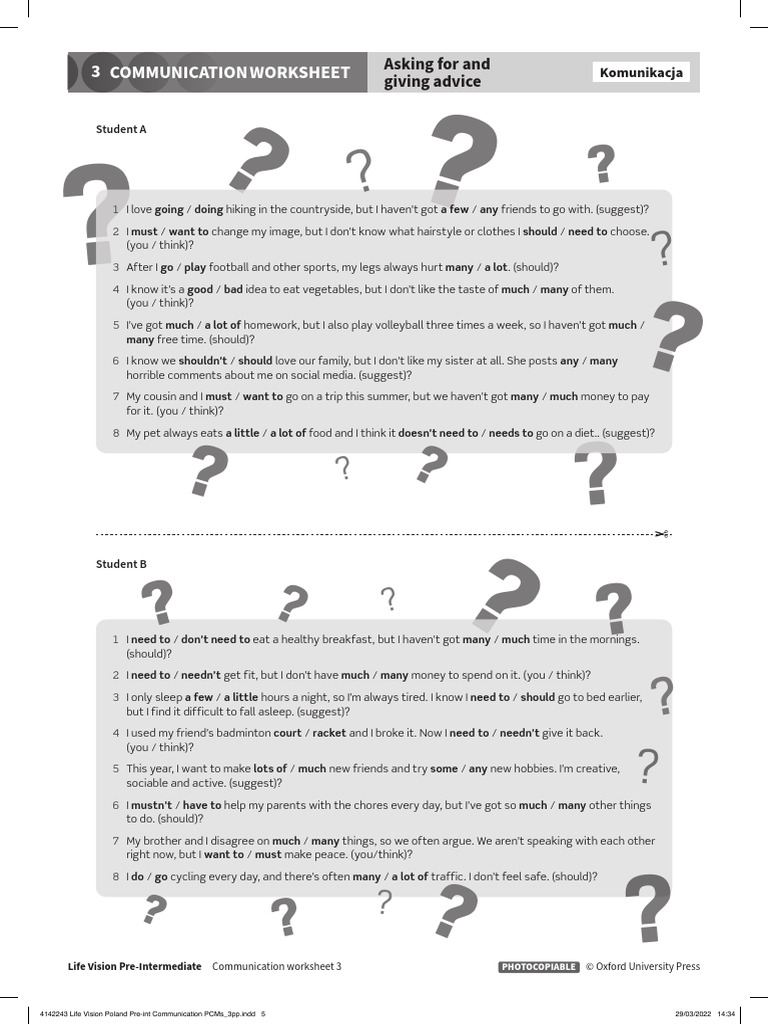 LV Pre Int Worksheet 3 | PDF