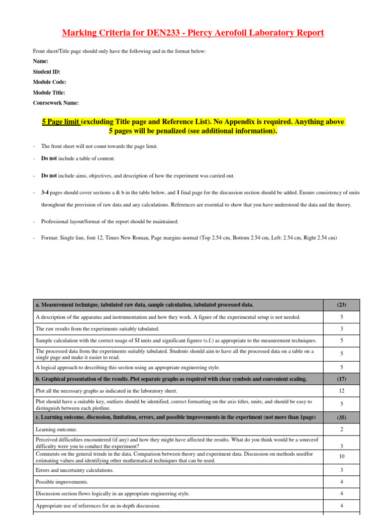 DEN233 Piercy Lab Report Marking Guidance 2021 - 22 | PDF | Experiment ...