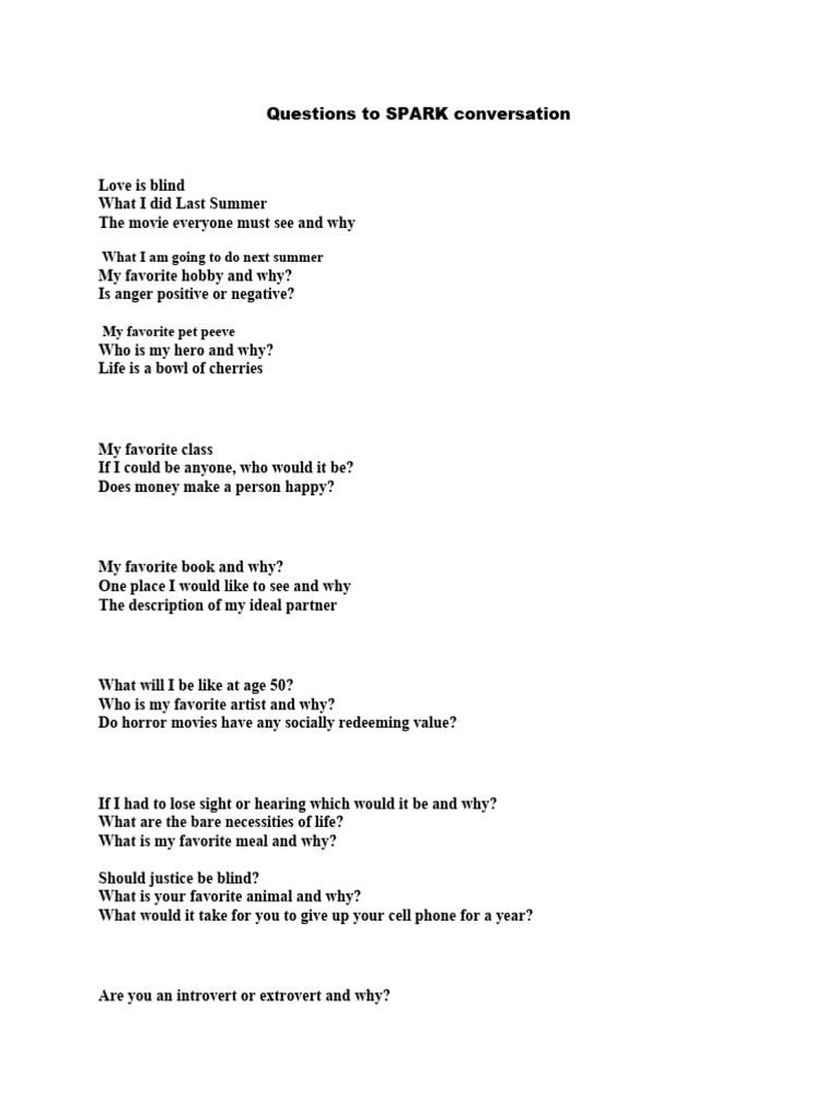 Questions To SPARK Conversation | PDF