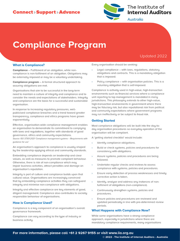 IIA Compliance Program Overview | PDF | Regulatory Compliance | Policy