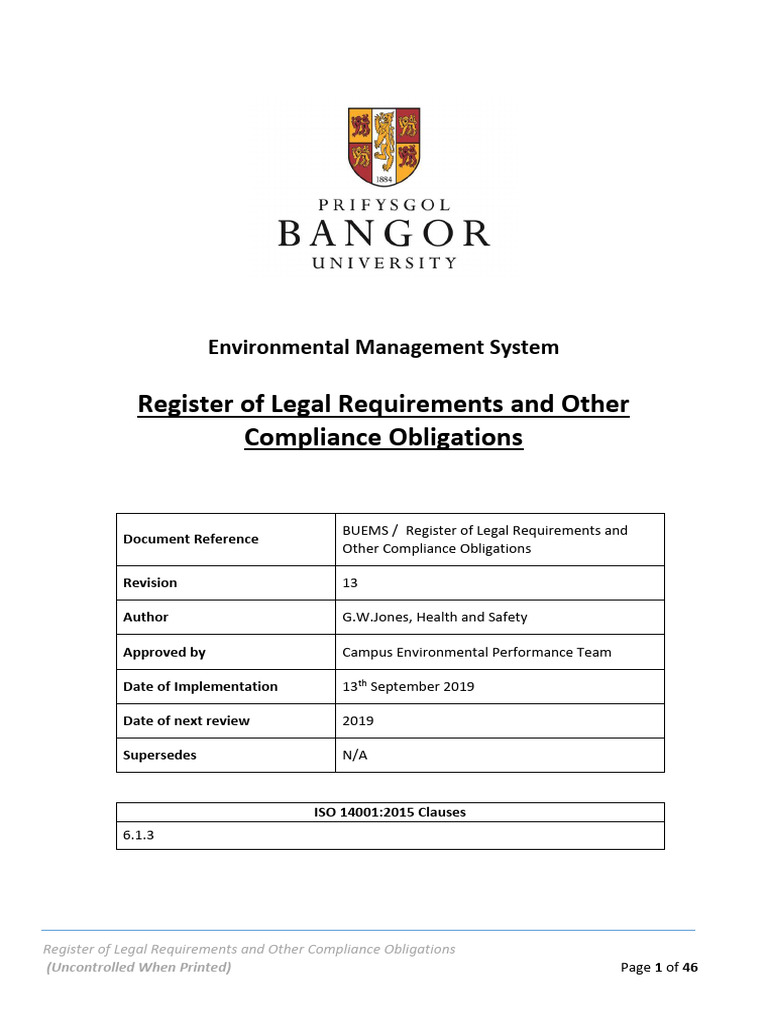 Register of Legal and Other Requirements | PDF | Waste | Waste Management