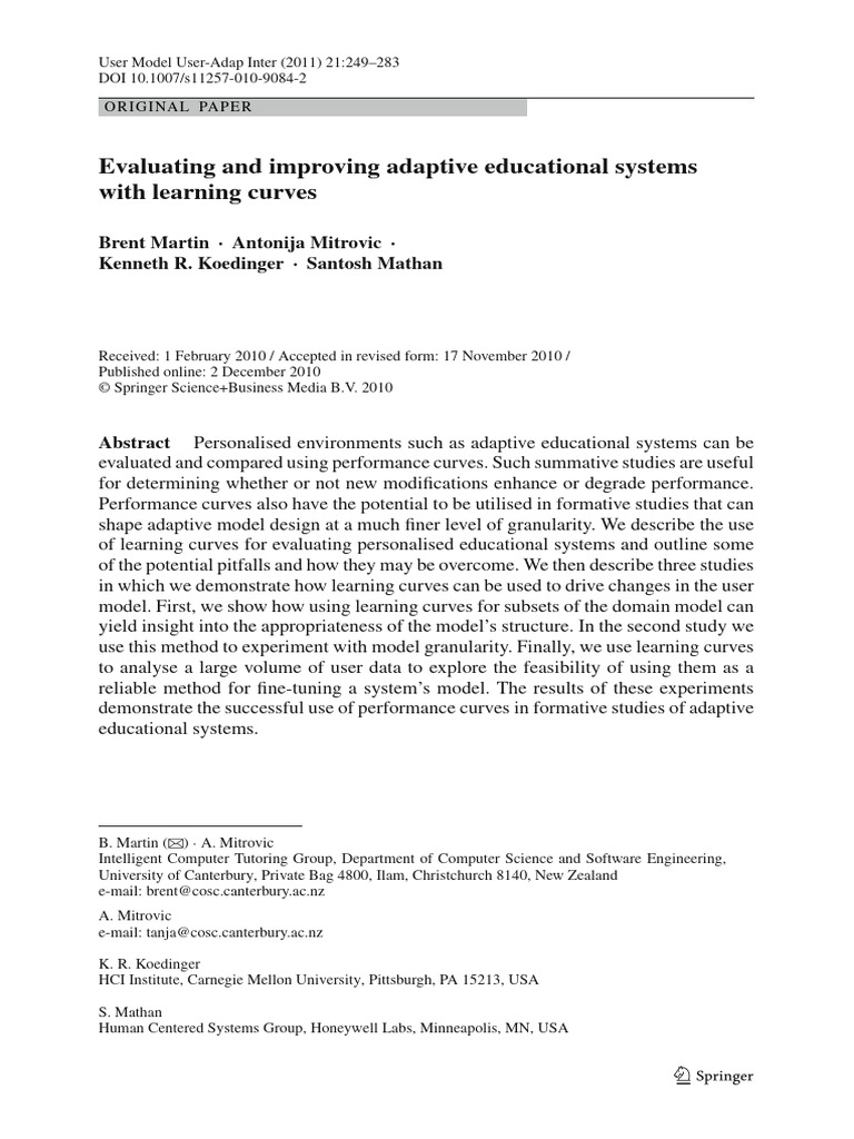 Evaluating and Improving Adaptive Educational Systems With Learning Curves | PDF | Power Law ...
