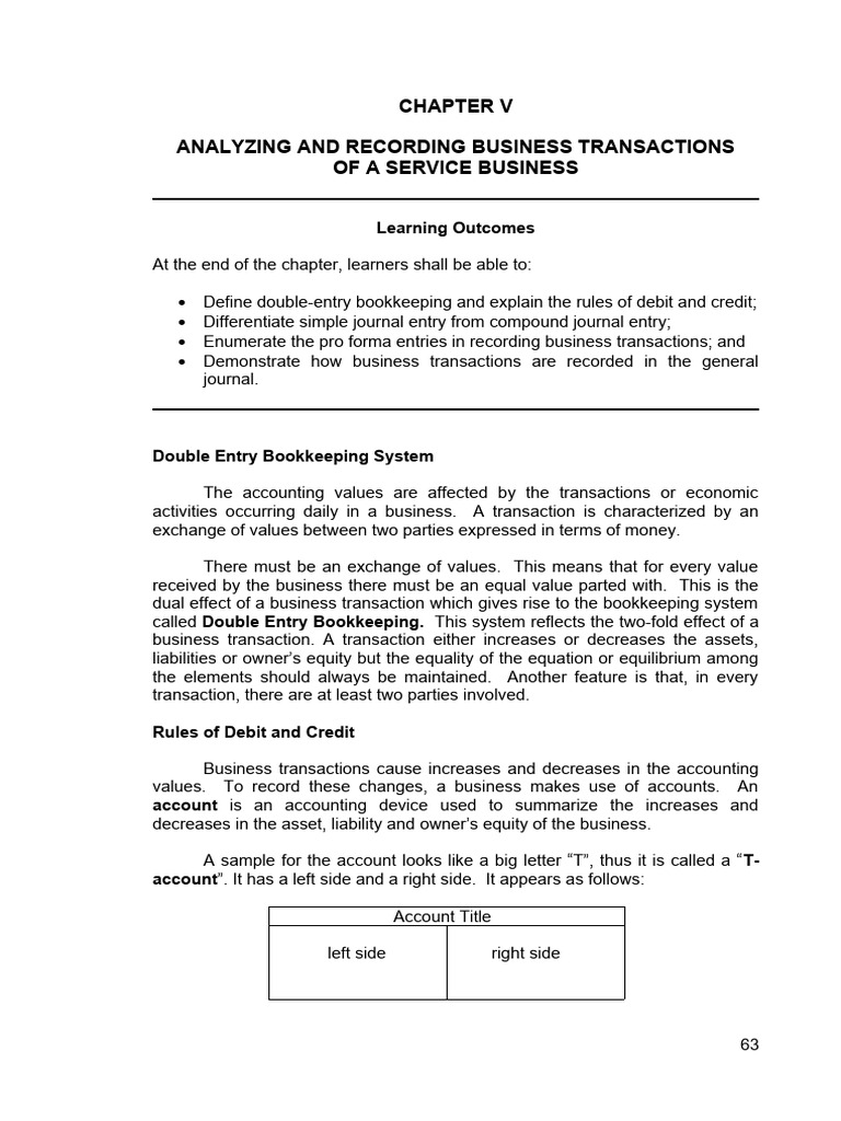 BSCM CHAPTER V Analyzing Recording Business Transactions of A Service Business | PDF | Debits ...