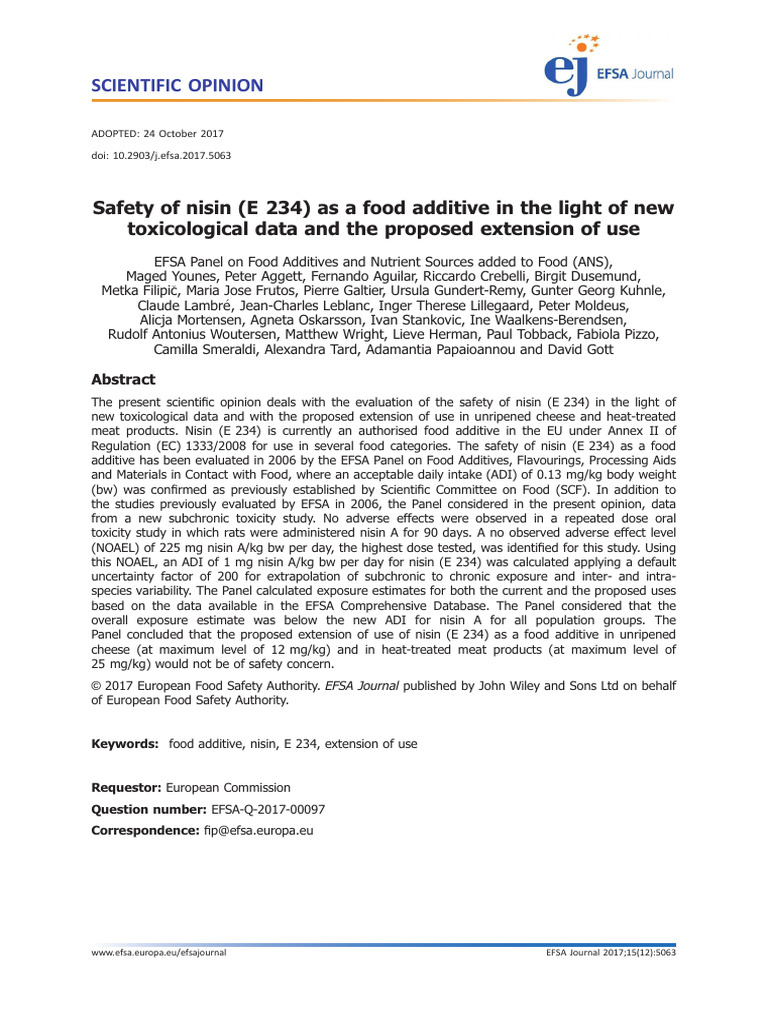 2017 Safety of Nisin (E 234) As A Food Additive in The Light of New ...