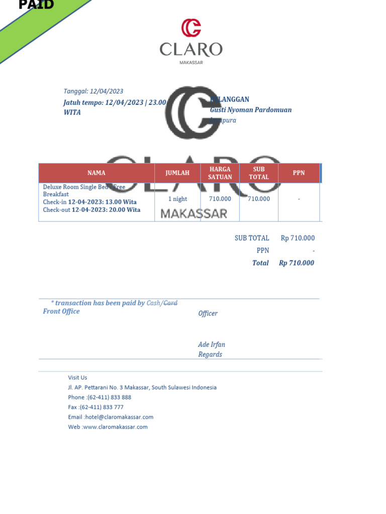 Nota Hotel MKS | PDF