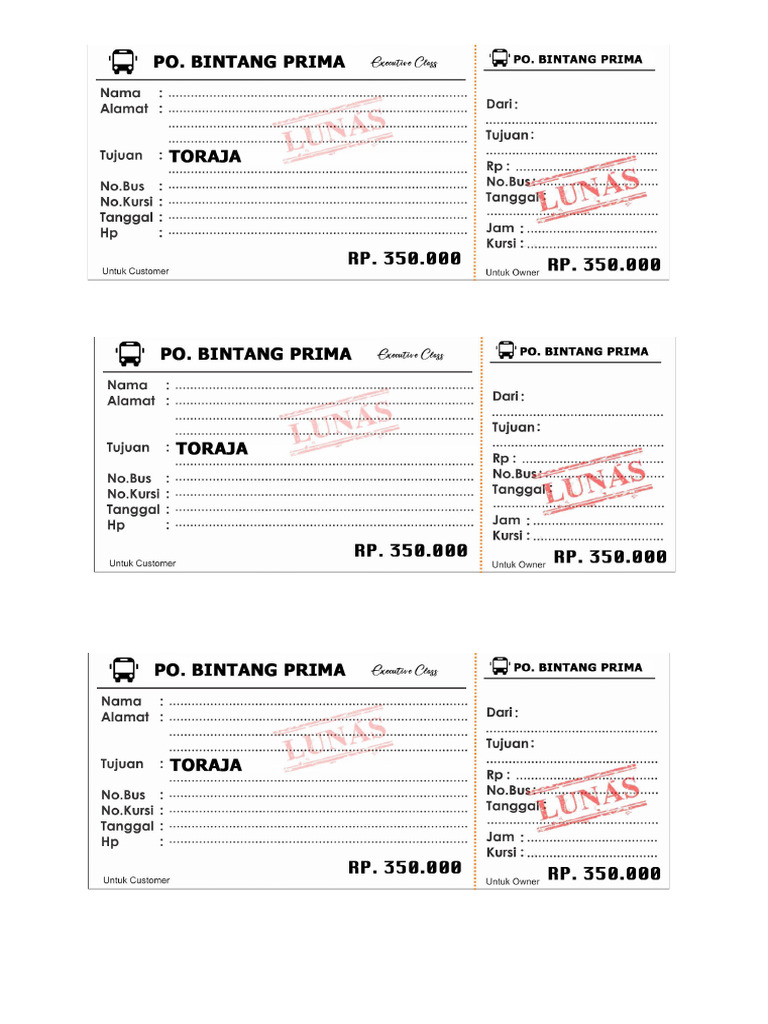 Tiket Bus Cetak | PDF