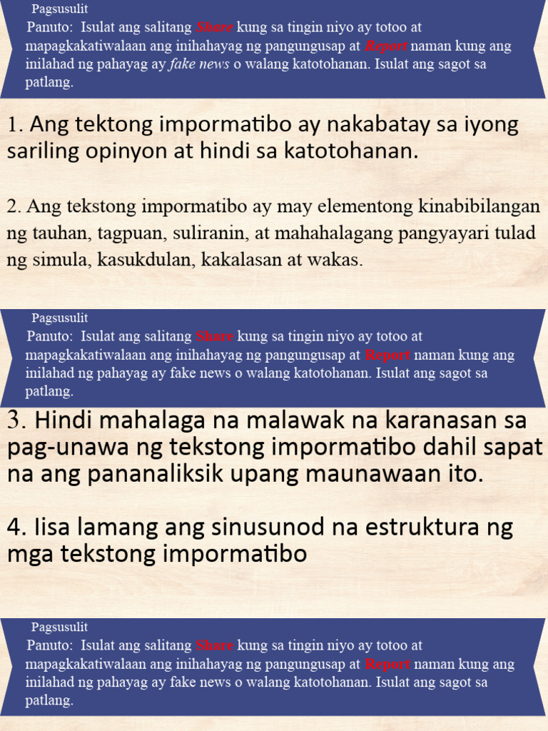 Pagsusulit Tekstong Impormatibo | PDF