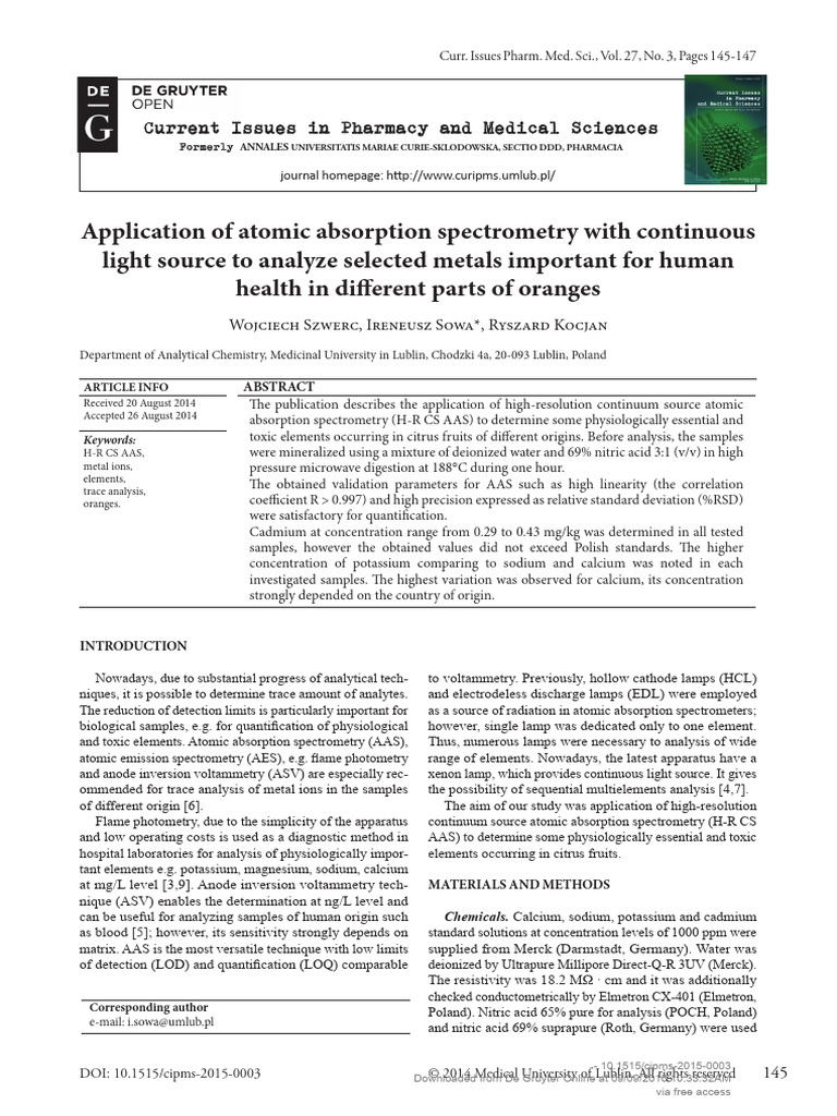 Application of Atomic Absorption Spectrometry With | PDF | Atomic ...