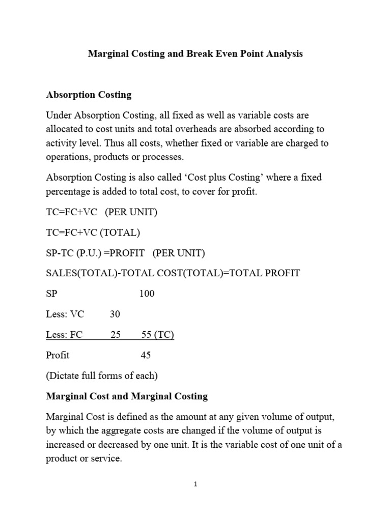 Marginal Costing & BEP | PDF | Cost Accounting | Profit (Economics)