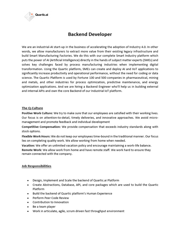 QAI JD Backend Developer | PDF | Artificial Intelligence | Intelligence (AI) & Semantics