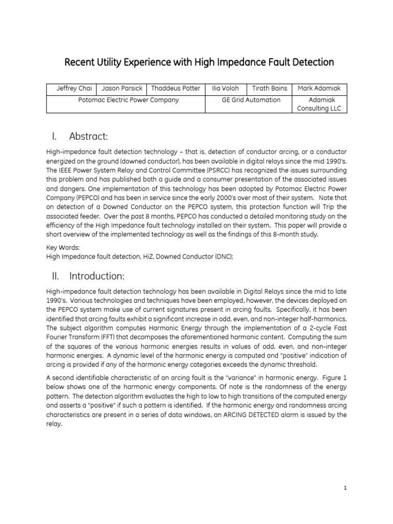 High Impedance Fault Detection Study | PDF | Relay | Electric Arc