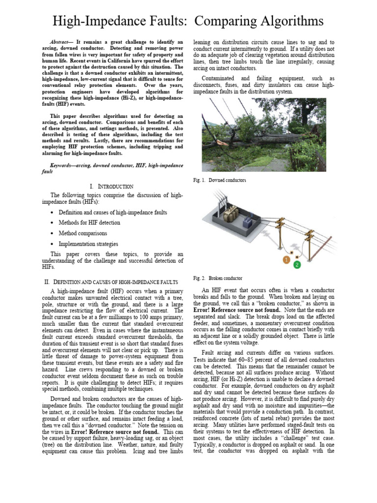 High Impedance Faults Paper | Download Free PDF | Ac Power | Electric Arc