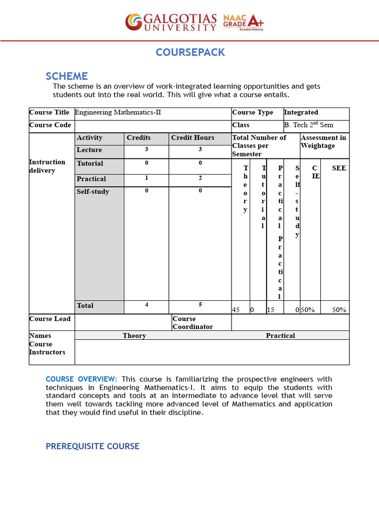 Engineering Mathematics II Course Overview | PDF | Linear Map | Vector ...