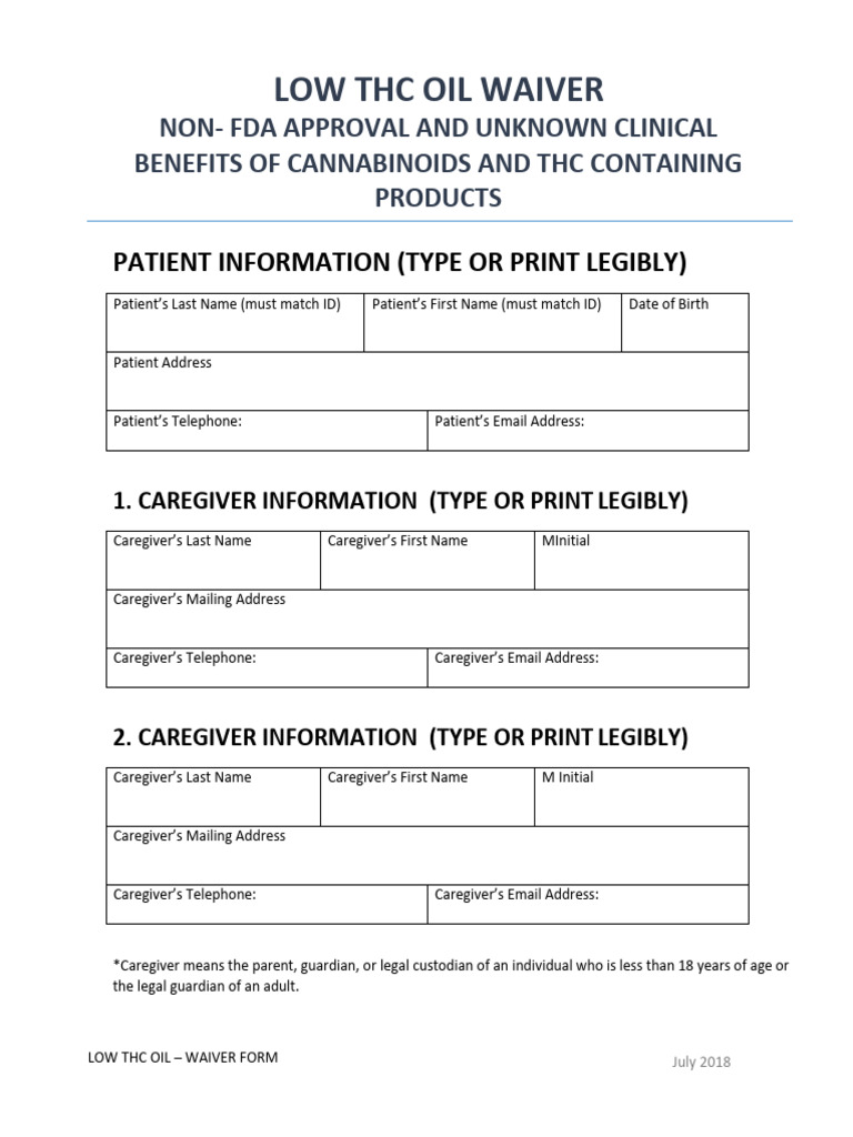 2018RevisedLOWTHCOIL Waiver | PDF | Caregiver | Epilepsy