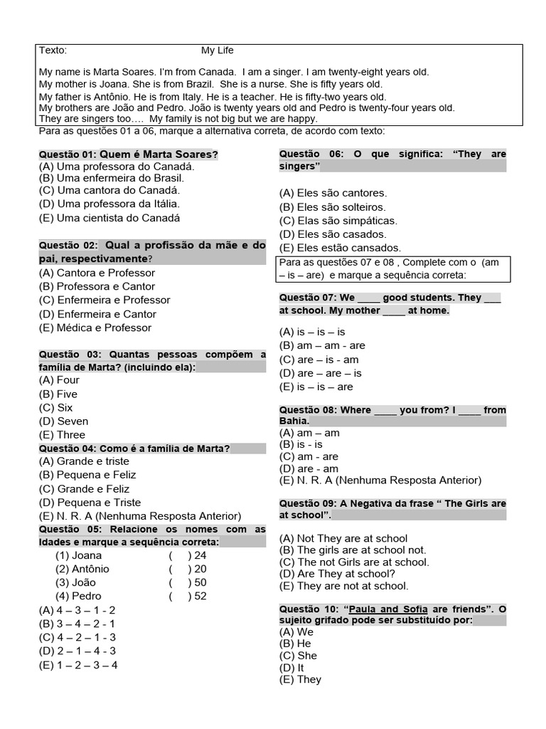 verbo to be text | PDF