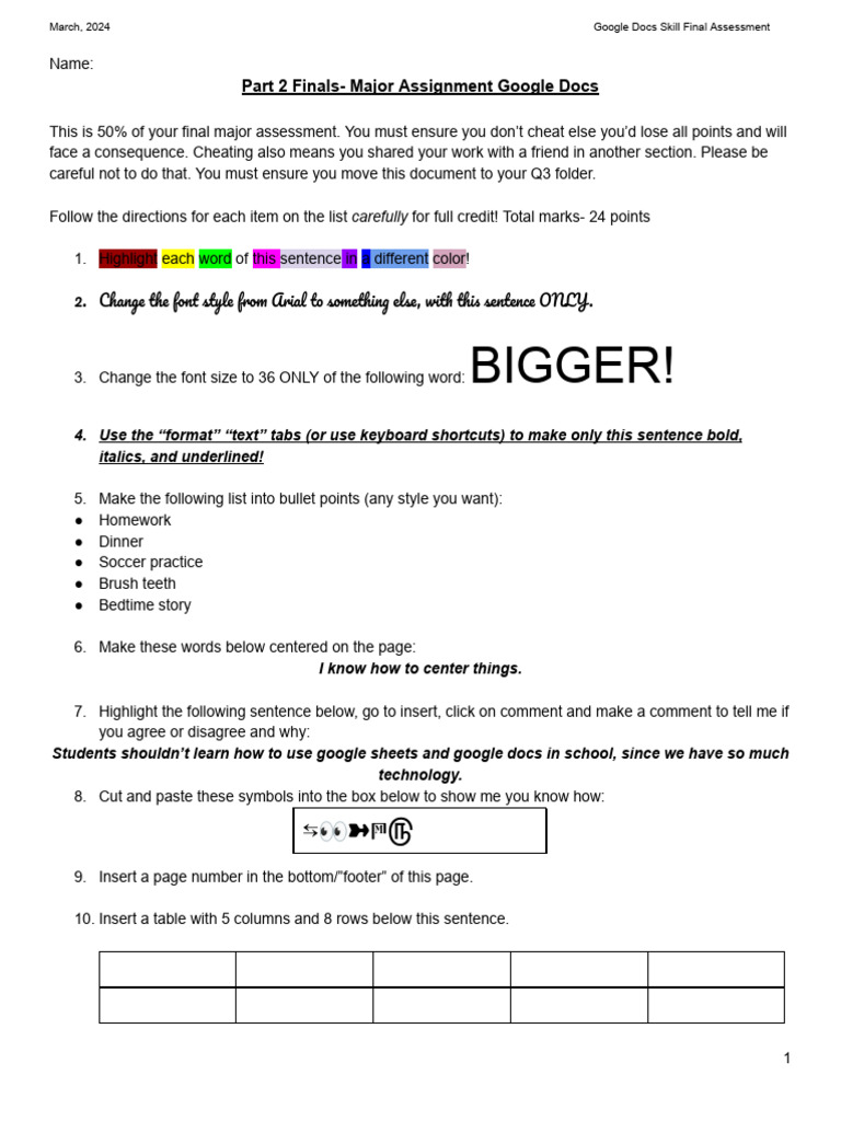 Google Docs Final Assessment Guide | PDF | Software | Text