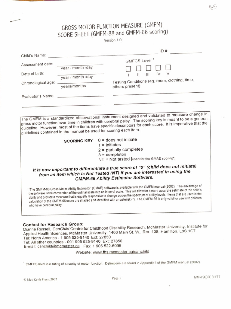 Physiotherapy - GMFM SCALE | PDF | Musculoskeletal System