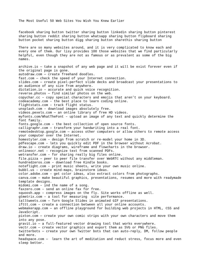 The Most Useful 50 Web Sites You Wish You Knew Earlier | PDF | Graphics ...