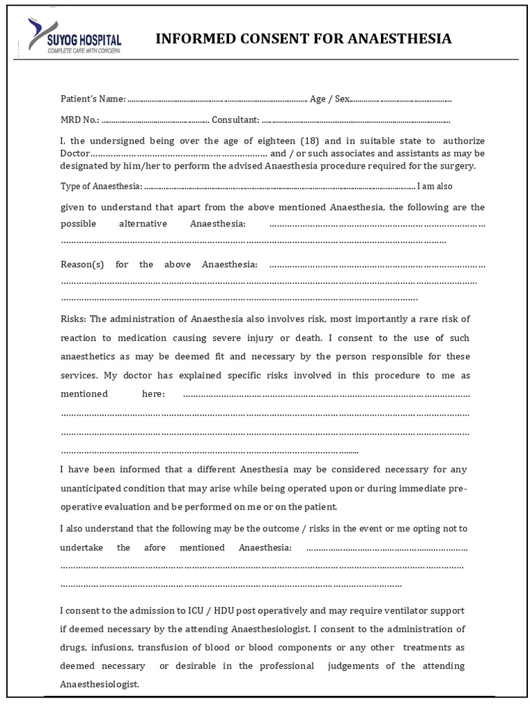 Anesthesia Consent | Download Free PDF | Anesthesia | Informed Consent