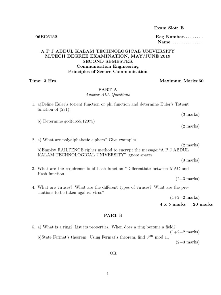 question paper | PDF | Cryptography | Public Key Cryptography