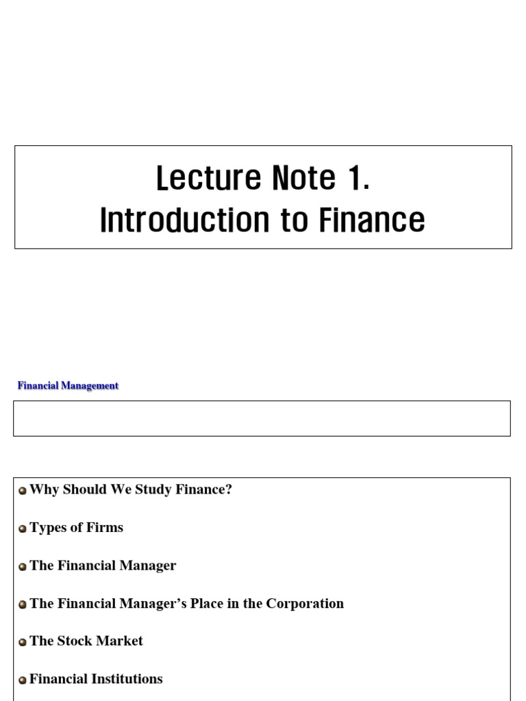 FM23 - Lecture Note 1 - Introduction To Finance | PDF | Stocks ...