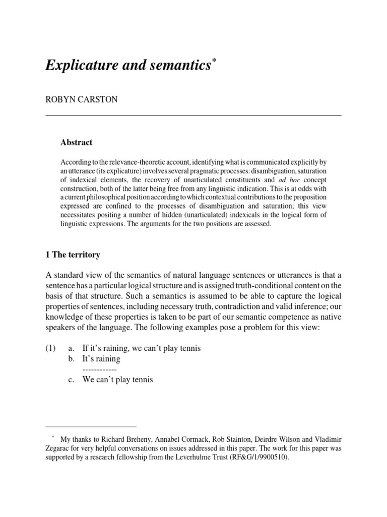 Explicature and Semantics | PDF | Semantics | Concept