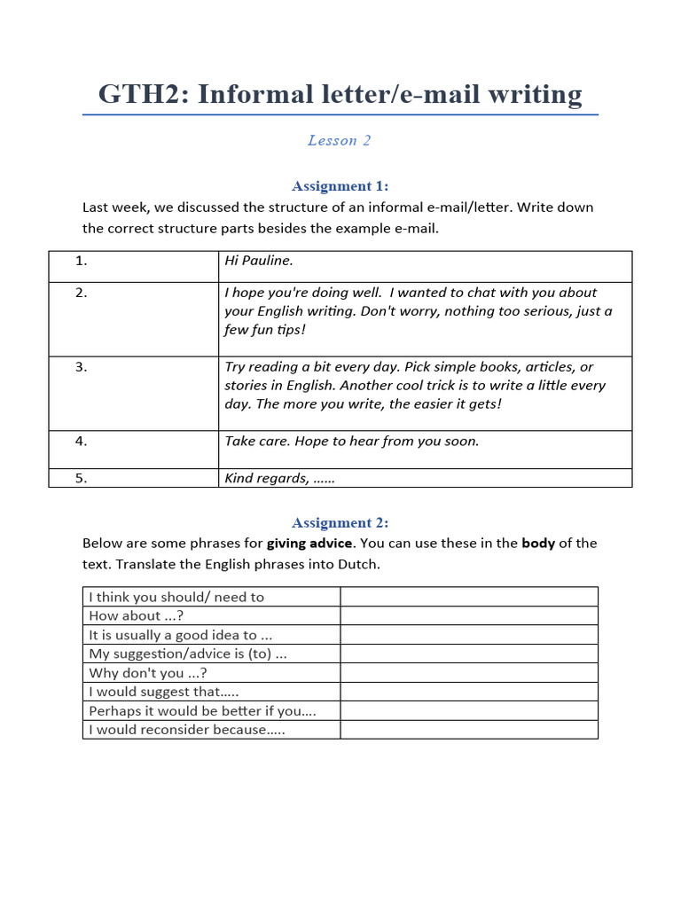 Informal E-Mail Giving Advice | PDF