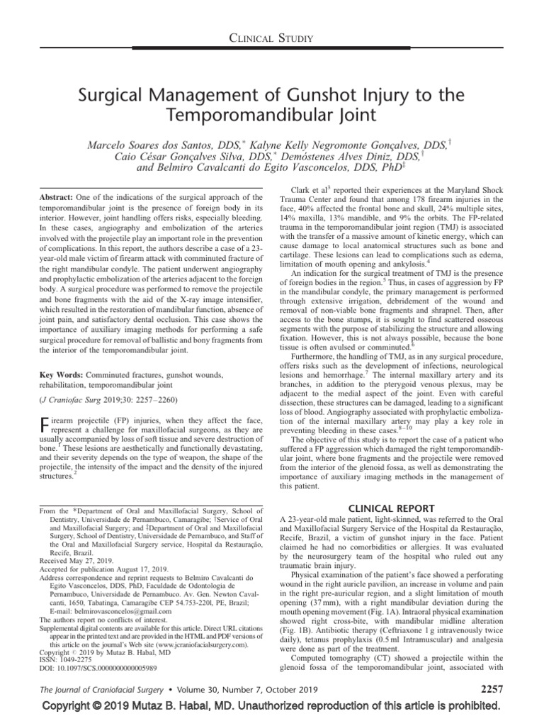 Surgical Approach to TMJ Gunshot Injuries | PDF | Surgery | Medical ...