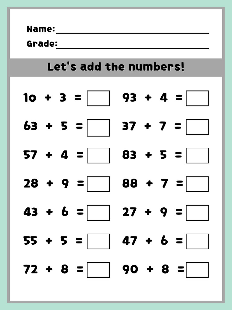 Green-Gray Simple Addition Worksheet | PDF