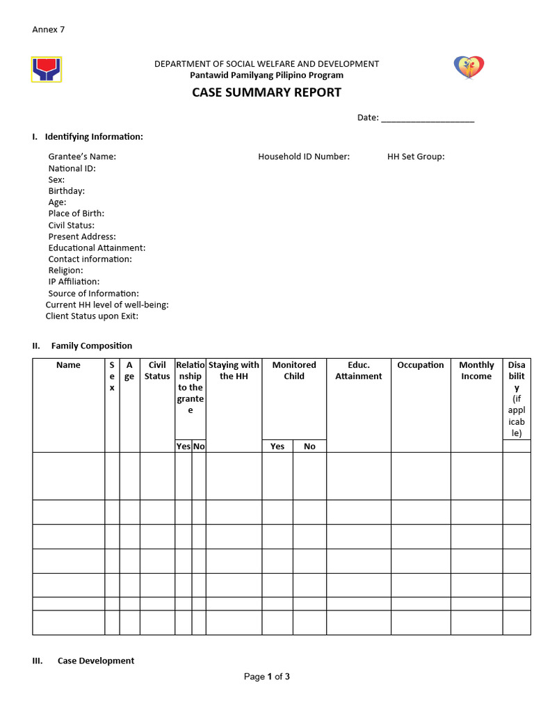 Annex 7 Case Summary Report Nov 9 | PDF | Welfare
