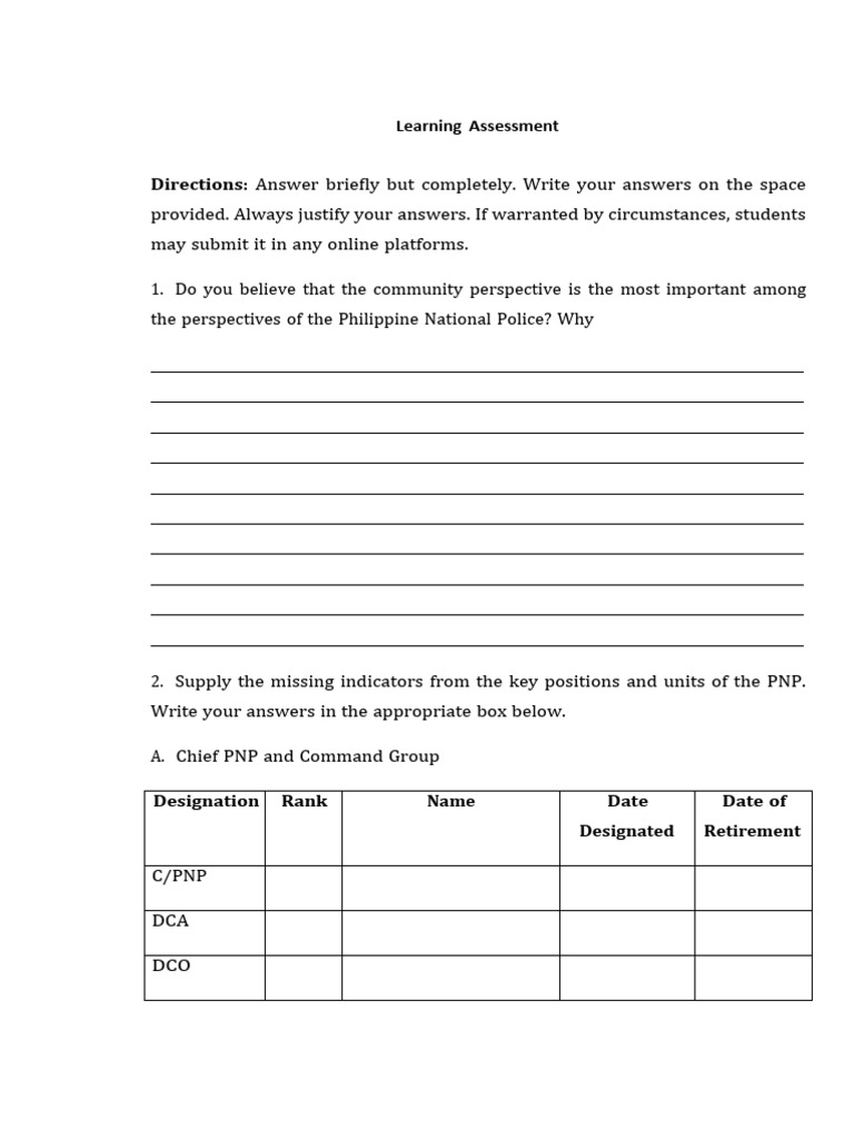 Learning-Assessment | PDF | Sergeant | Military Rank