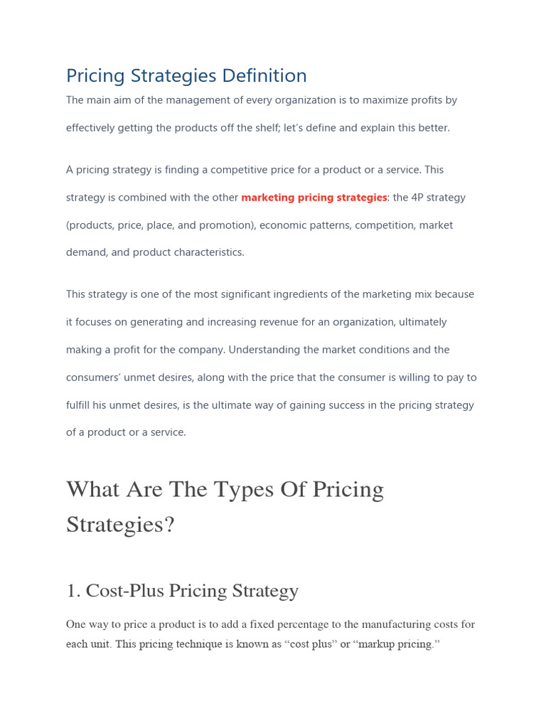 Pricing Strategies Definition | PDF | Pricing | Sales