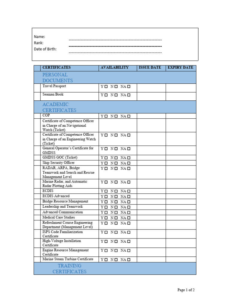 M-13-01 - Joining Crew Checklist | PDF | Shipping | Water Transport