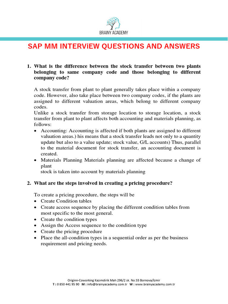 Sap MM Intervi̇ew Questions and Answers | PDF | Valuation (Finance) | Computing