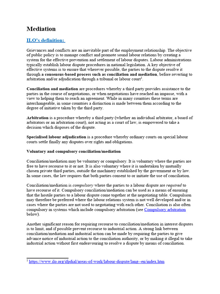 Mediation - ILO Definition and Related Conventions | PDF | Mediation ...
